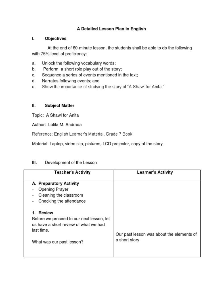 Lesson Plan in English | PDF | Lesson Plan | Knitting