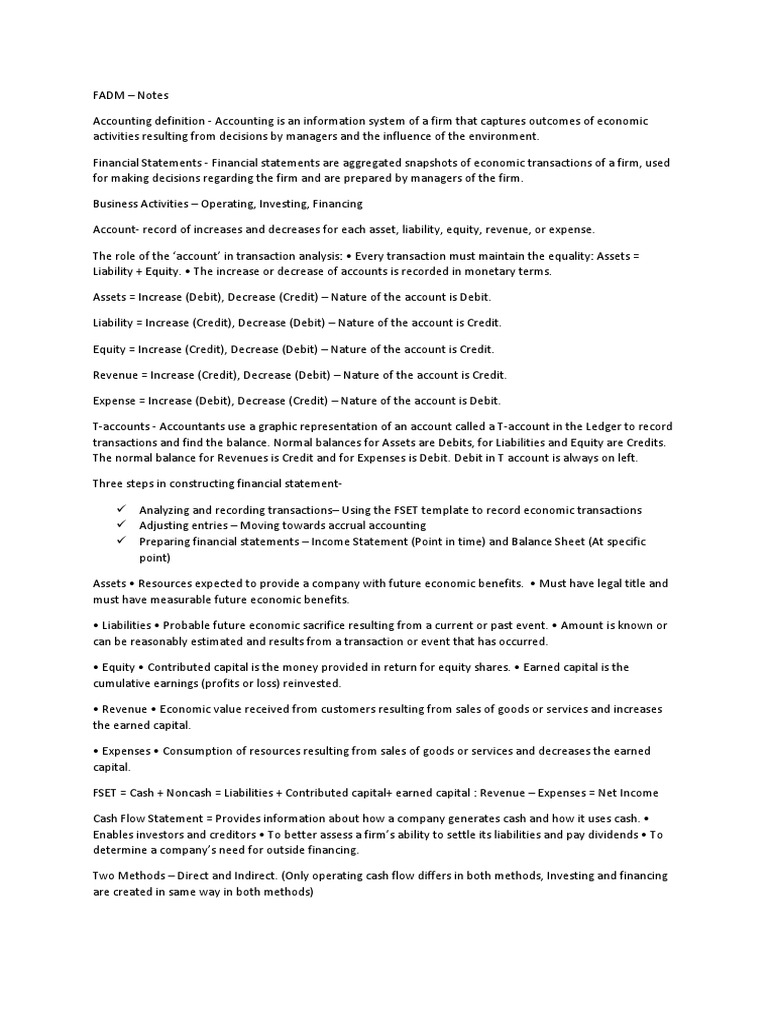 FADM Cheat Sheet | PDF | Debits And Credits | Expense