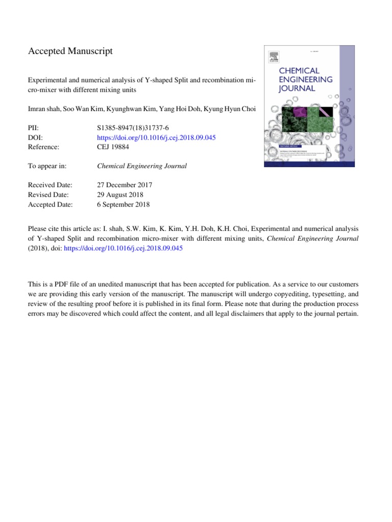 Shah, I. (2019) - Experimental and Numerical Analysis of Y-Shaped Split and Recombination Micro ...