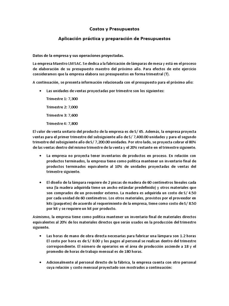 Caso Práctico Presupuesto Operativo | PDF | Presupuesto | Economias