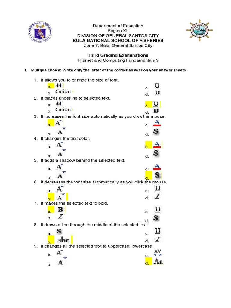 Icf 3rd Grading Exam | PDF | Microsoft Power Point | Text