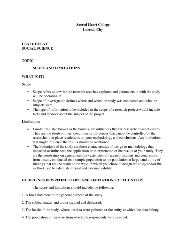 Scope and Limitations Report | PDF | Academic Discipline Interactions | Science