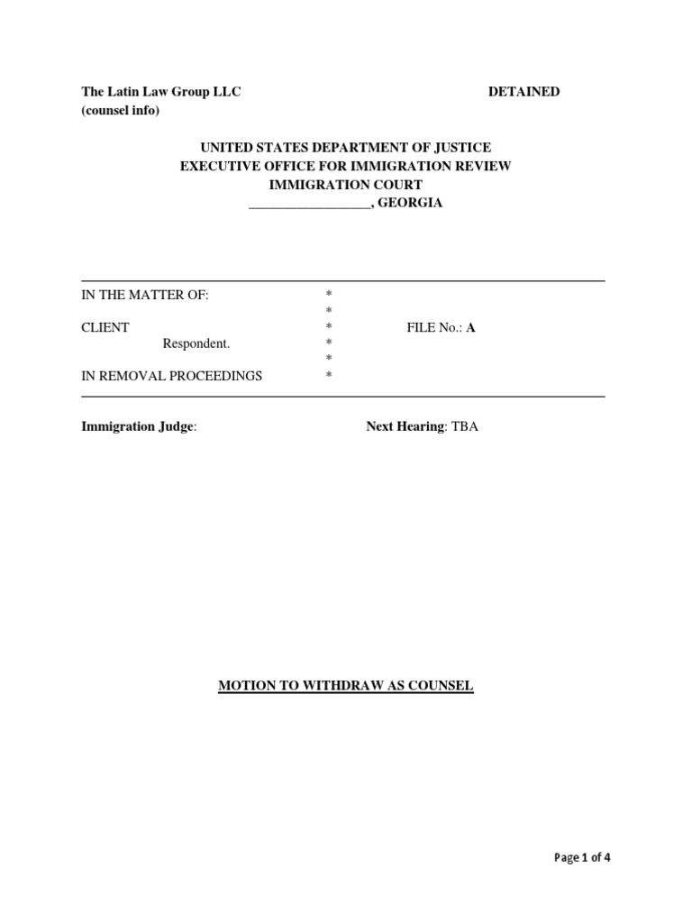 Motion To Withdraw EOIR | PDF | Removal Proceedings | Common Law