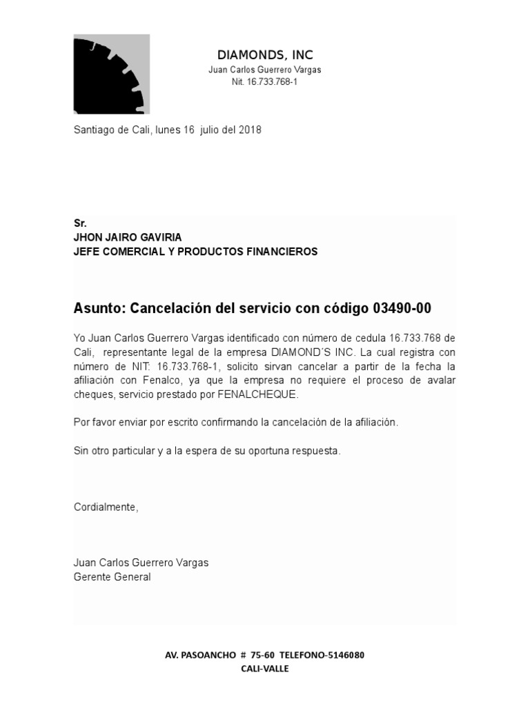Carta Cancelacion de Servicio | PDF