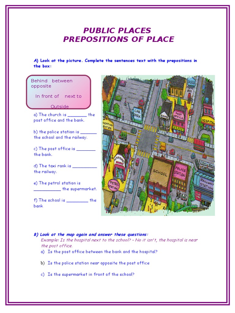 Public Places and Prepositions Worksheet | PDF