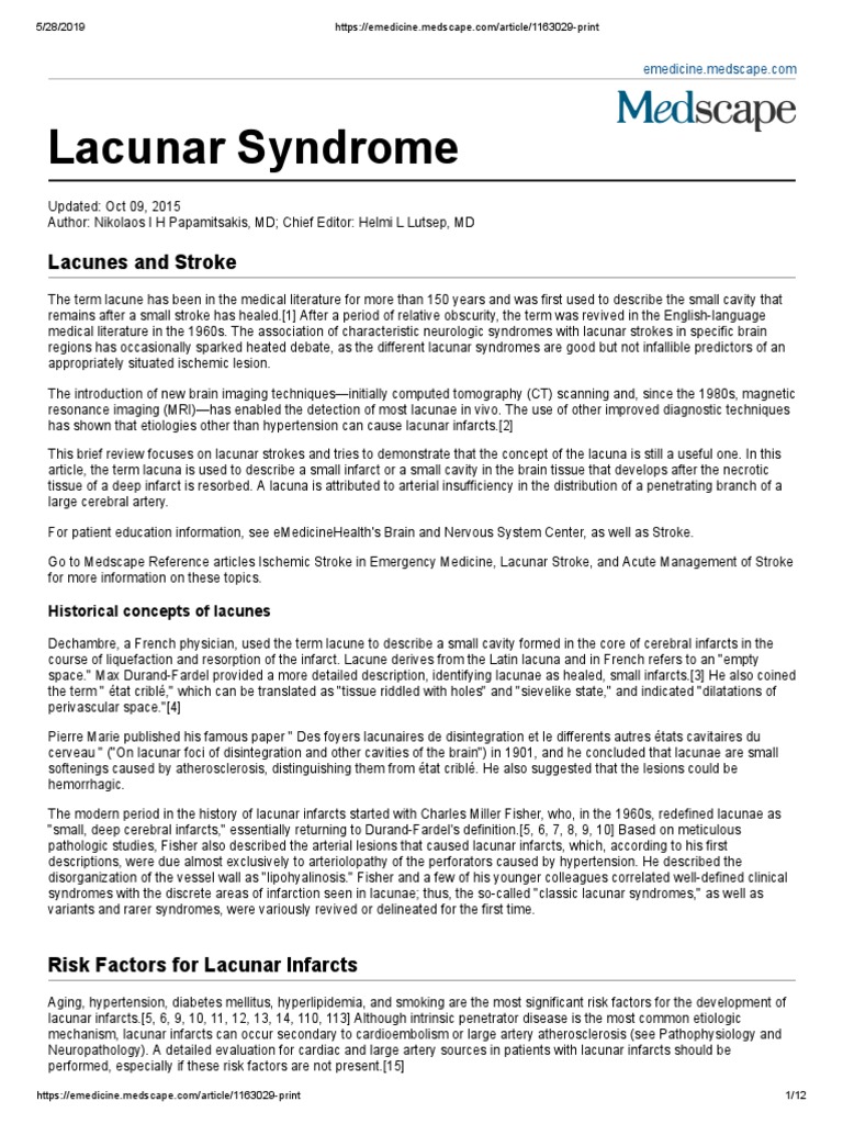 Lacunar Syndrome | PDF | Atheroma | Stroke