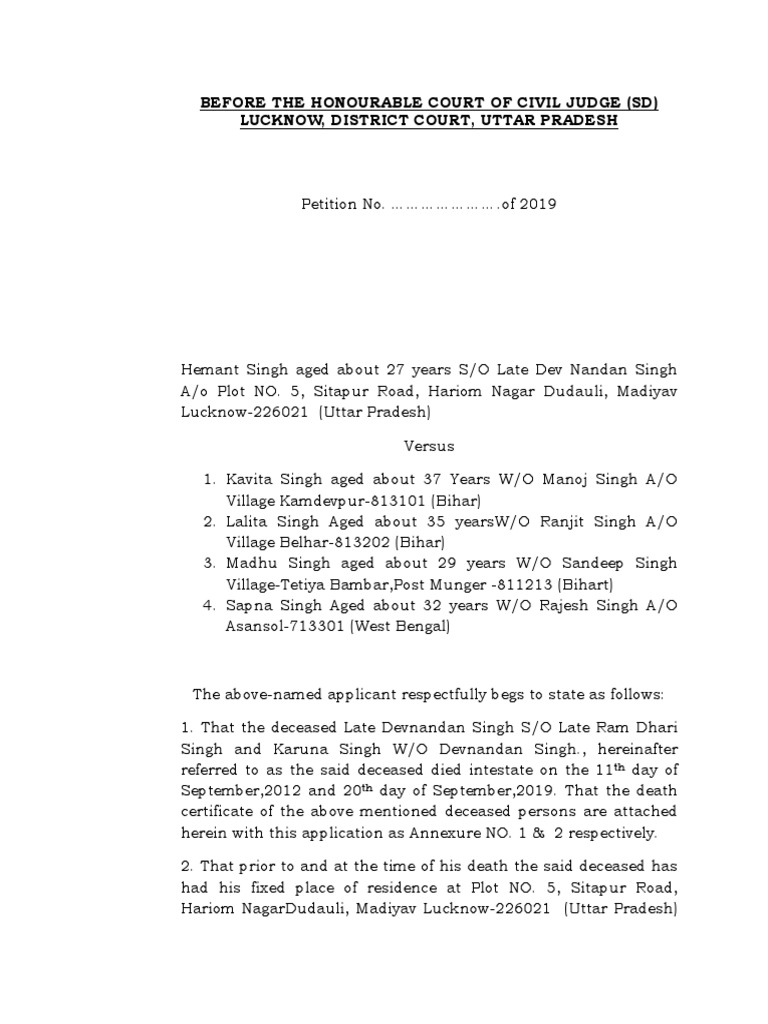 Petition For Grant of Succession Certificate | PDF | Probate | Virtue