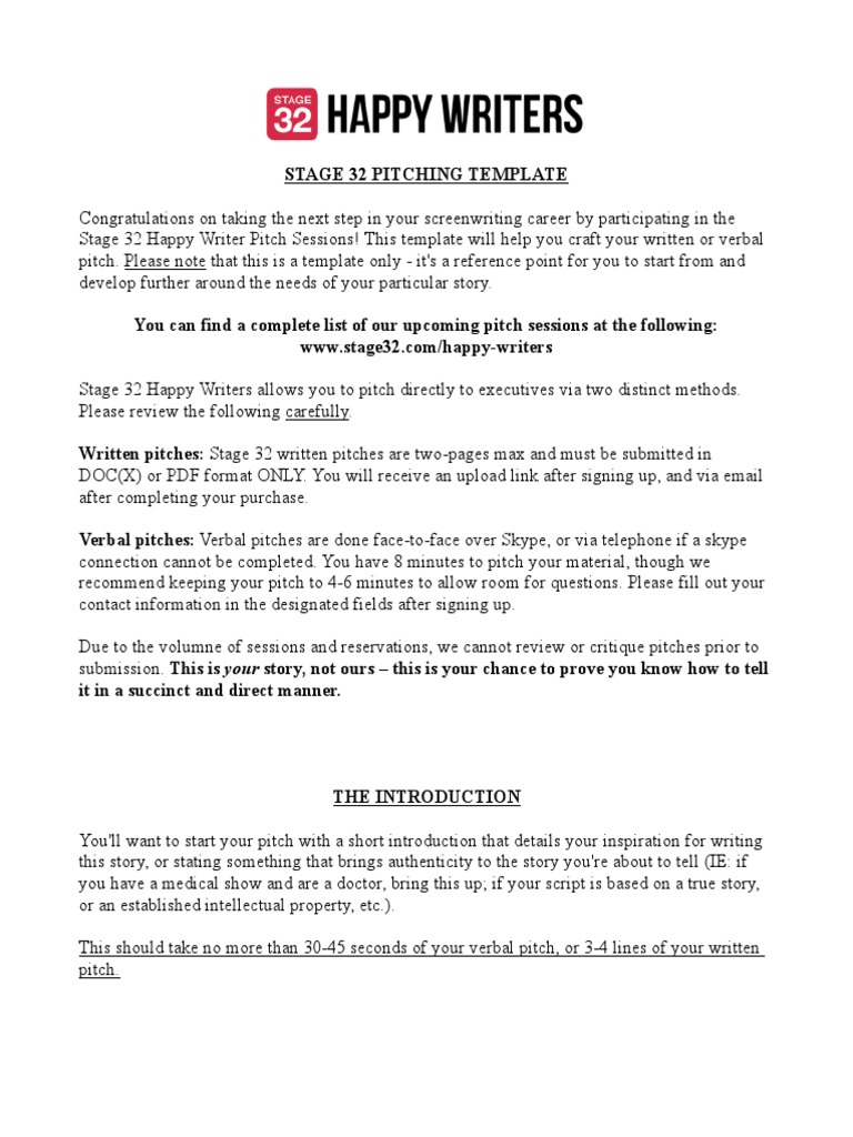 Pitching Template PDF | PDF | Screenplay | Genre