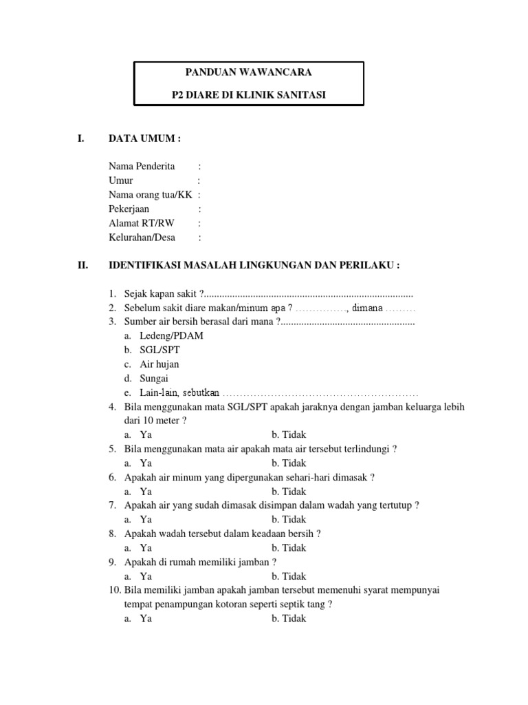 Kuesioner Diare Sidomulyos | PDF