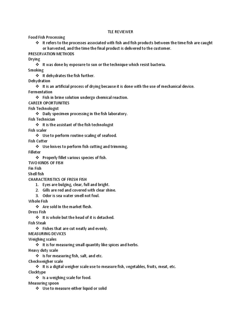 Tle Book Notes | PDF | Smoking (Cooking) | Seafood