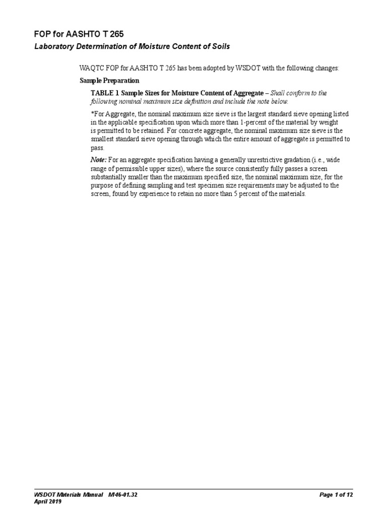 AASHTO T 265 Moisture Content Testing | PDF | Soil | Density