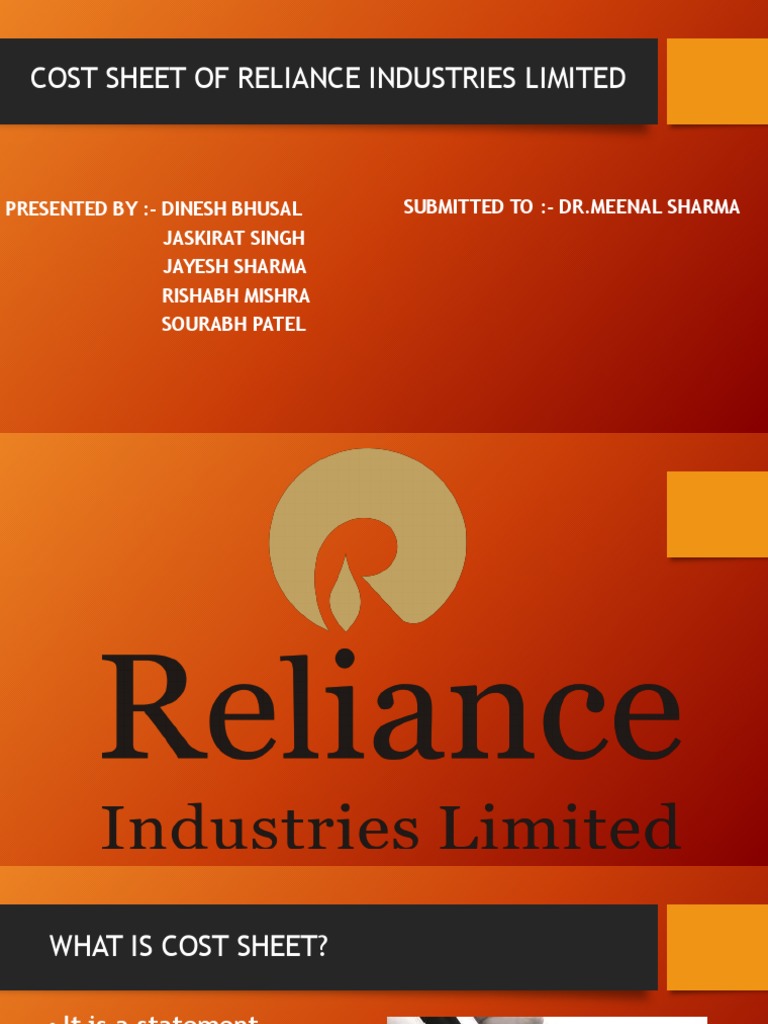 COST SHEET OF Reliance | PDF
