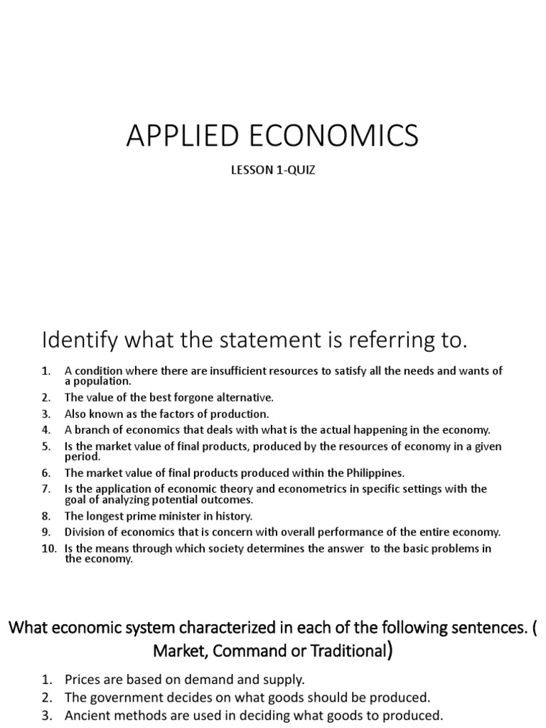 Applied Economics Lesson 1 Quiz | PDF | Economics | Value (Economics)