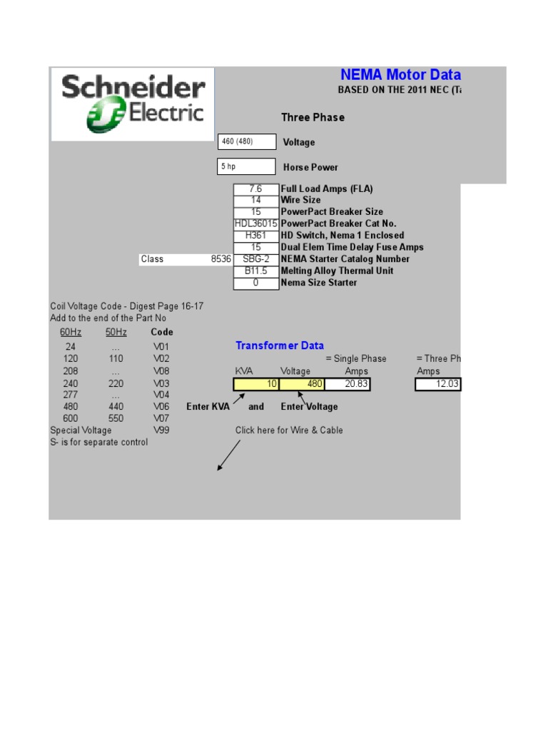 NEMA Motor Data Calculator 2011 | PDF | Fuse (Electrical) | Electricity