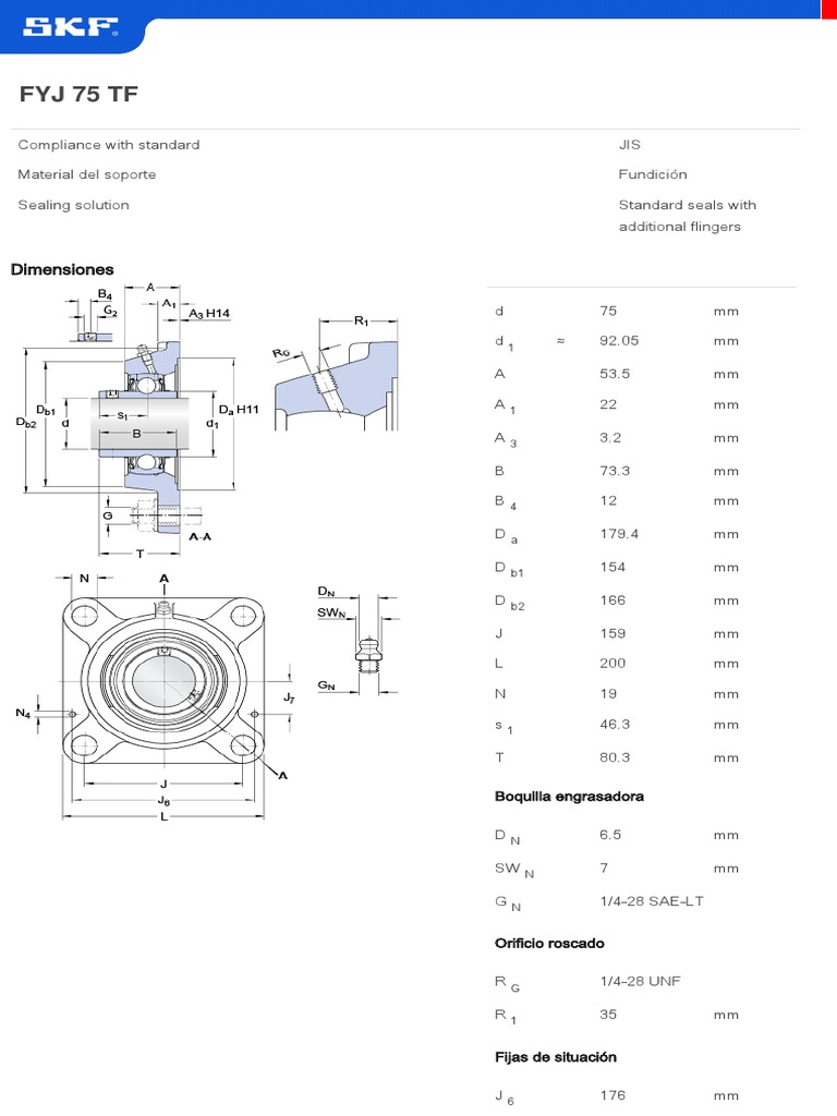 Unidades de Rodamientos de Bolas Con Pestaña cuadrada-FYJ 75 TF | PDF | Ciencia de la superficie ...
