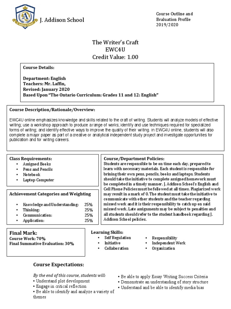 Ewc Student Course Outline | PDF | Homework | Pedagogy