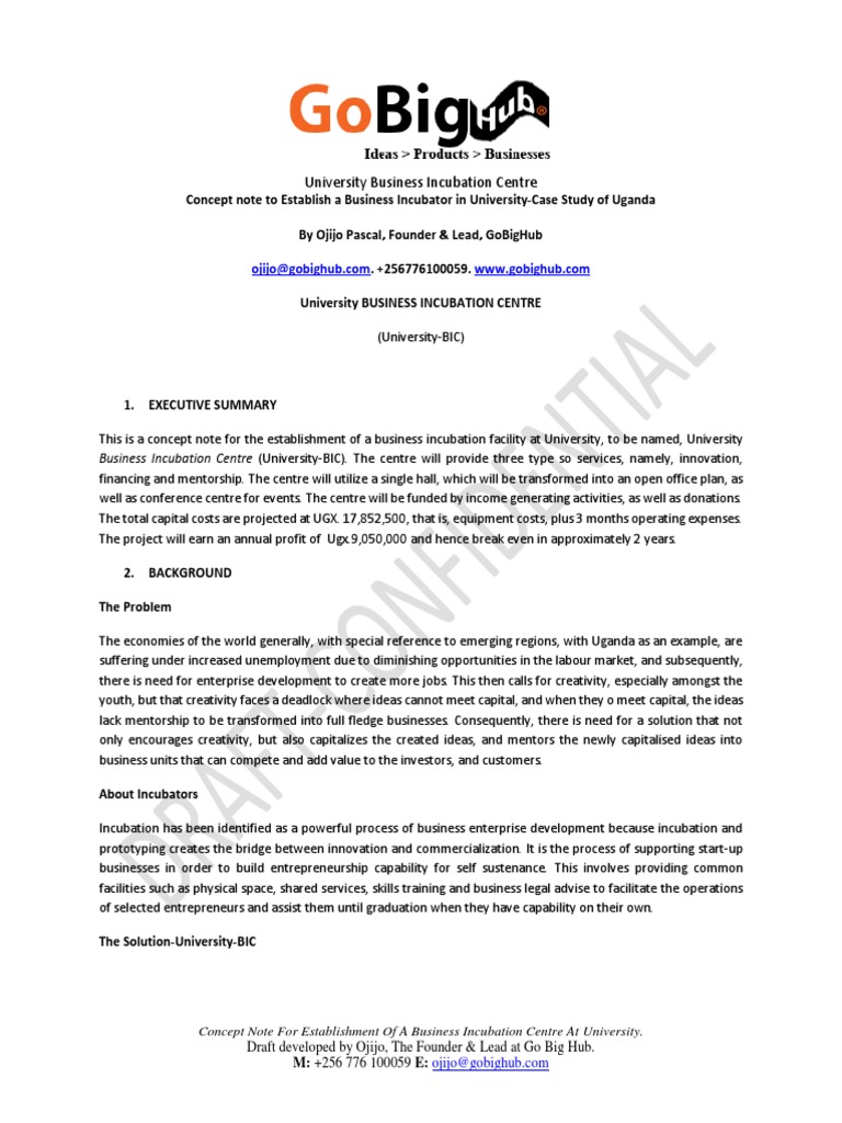 Concept Note - Establishing A Business I PDF | PDF | Business Incubator ...