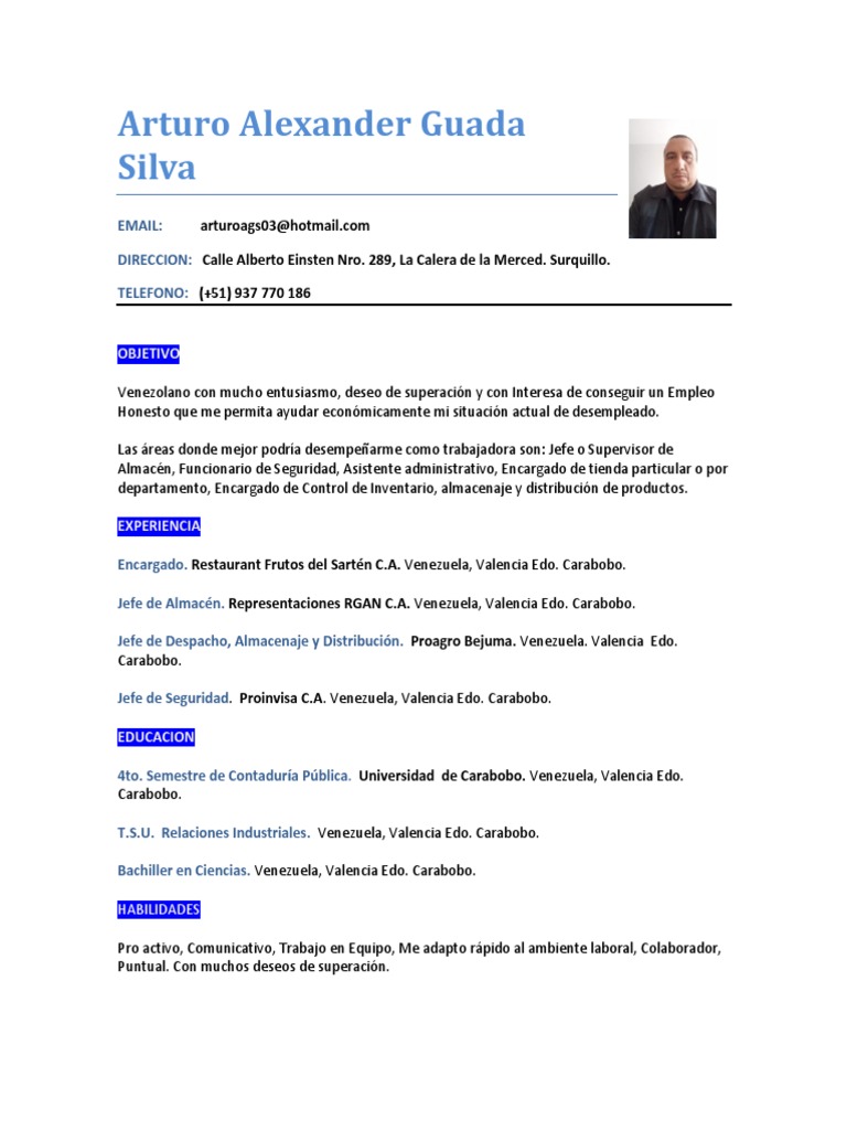 Curriculum Vitae Arturo | PDF | Cocina, comidas y vino | Relaciones personales, crianza y ...