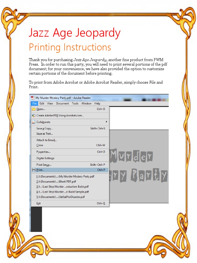 Jazz Age Jeopardy Printing Guide | PDF
