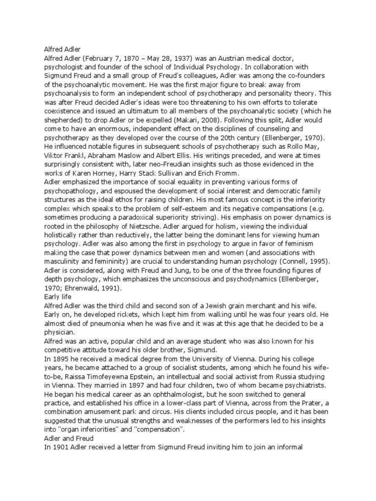 Alfred Adler | PDF | Sigmund Freud | Behavioural Sciences