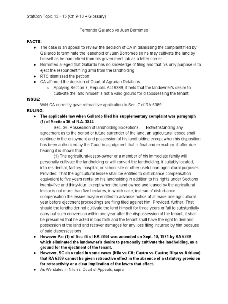 Statcon Case Digests | PDF | Judgment (Law) | Lease