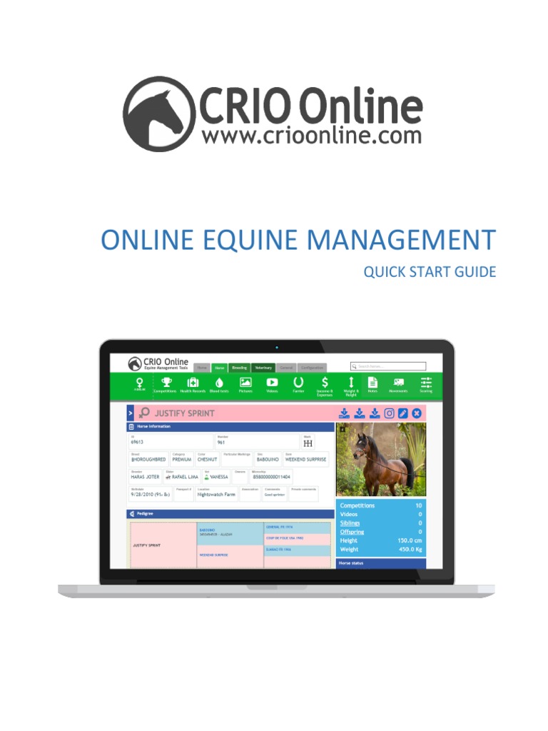 Crio Online Equine Management - Quick Start Guide v1.2 | PDF | Horse ...