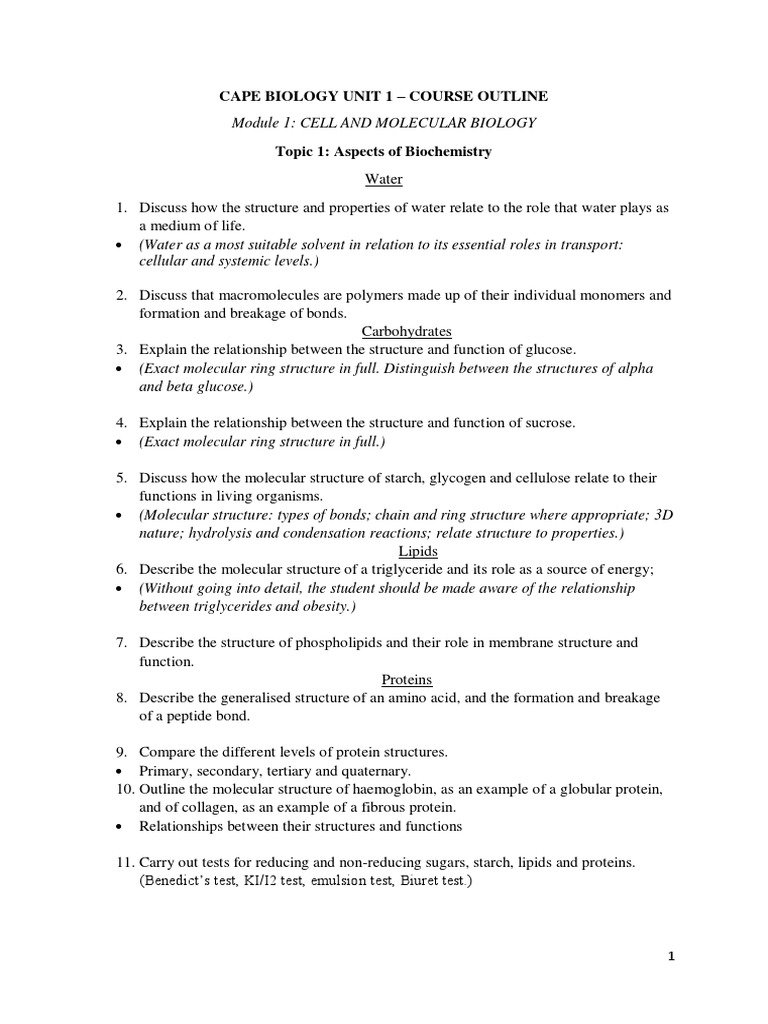 CAPE Biology Unit 1 Course Outline | PDF | Genetics | Dominance (Genetics)