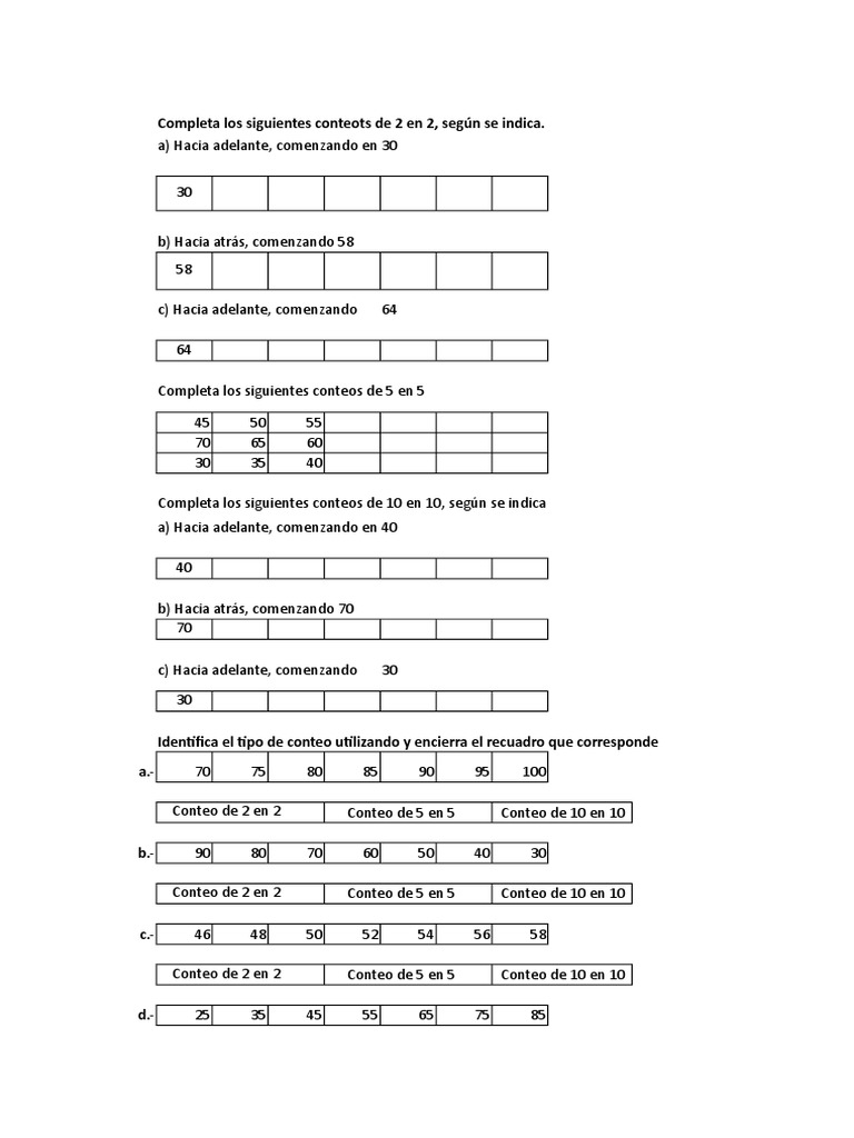 Ejercicios de Conteo: 2, 5 y 10 | PDF | Métodos y materiales de enseñanza