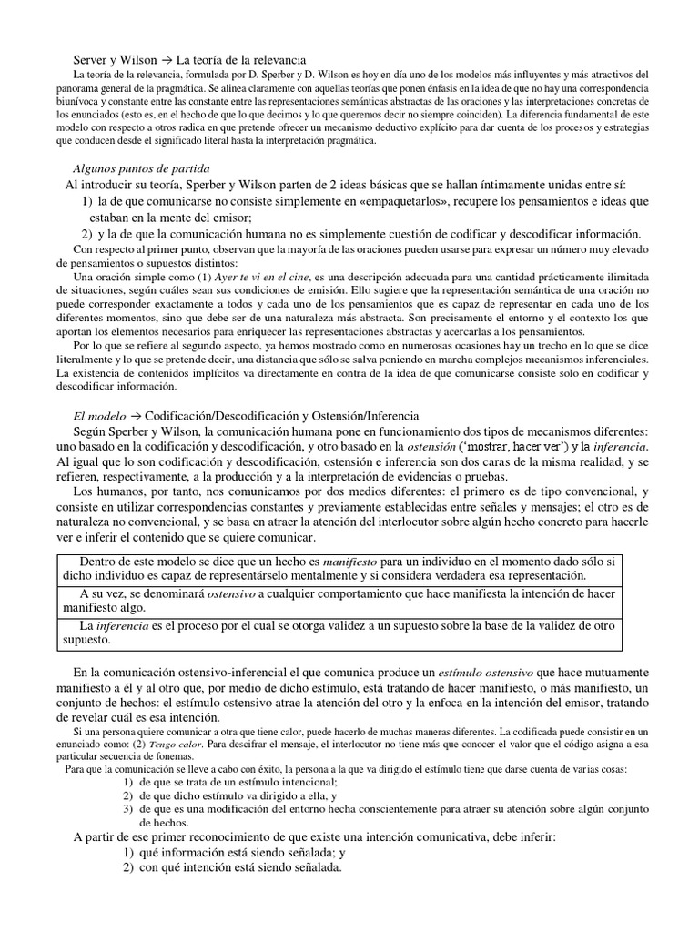 Teoría de La Relevancia | PDF | Comunicación | Información