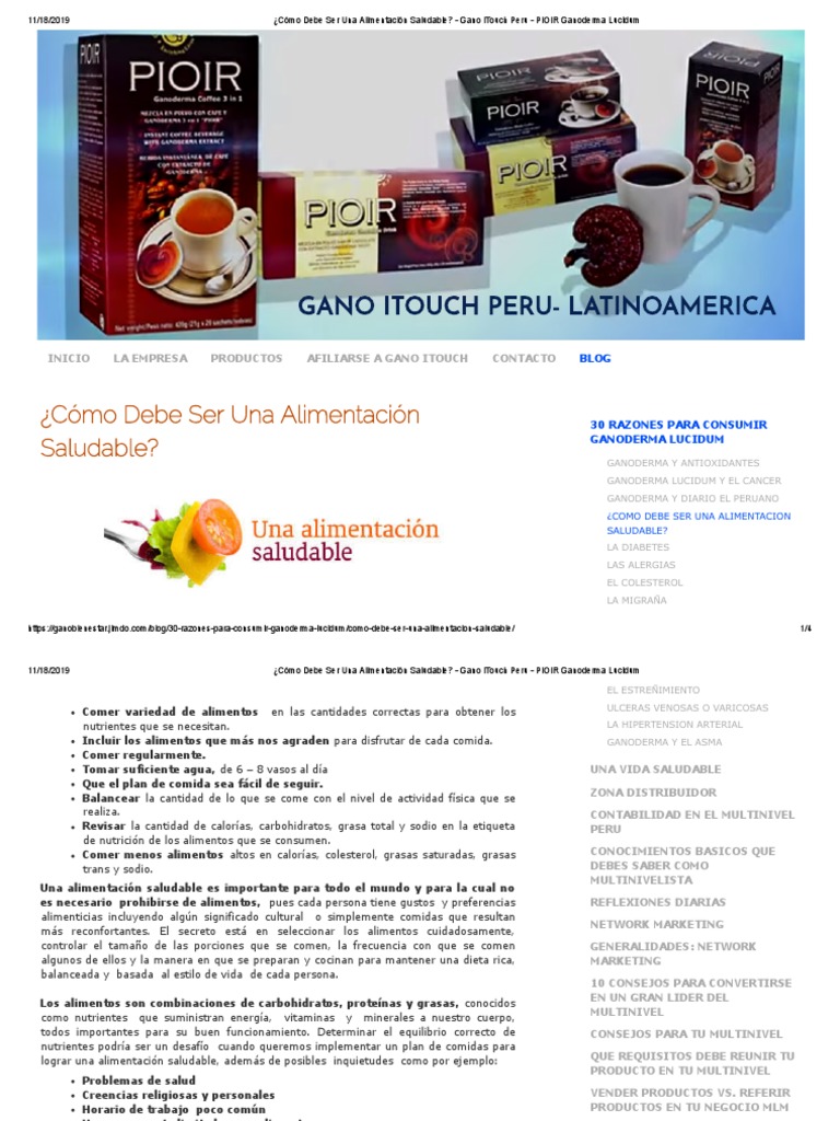 ¿Cómo Debe Ser Una Alimentación Saludable - Gano Itouch Peru - PIOIR Ganoderma Lucidum | PDF ...