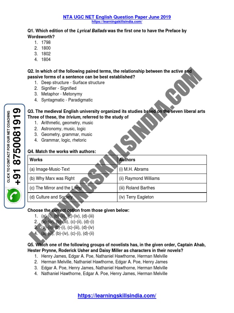 Nta Net English June 2019 Question Paper | PDF | Nathaniel Hawthorne ...