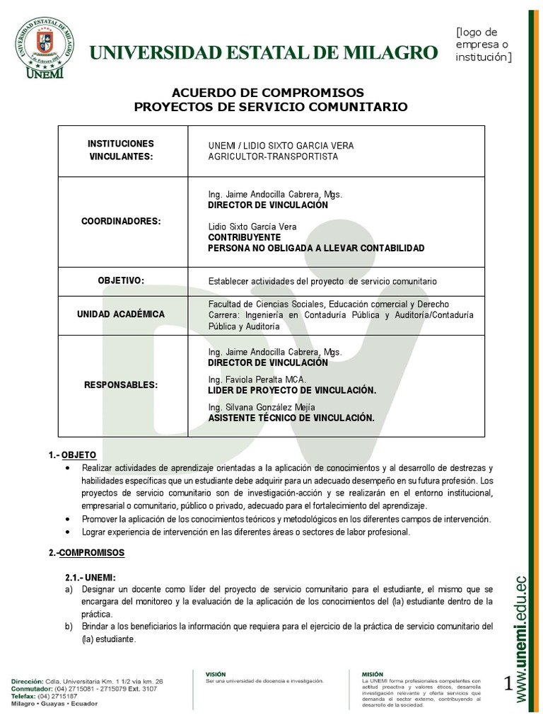Acuerdo de Prácticas Comunitarias UNEMI | PDF | Contador | Aprendizaje