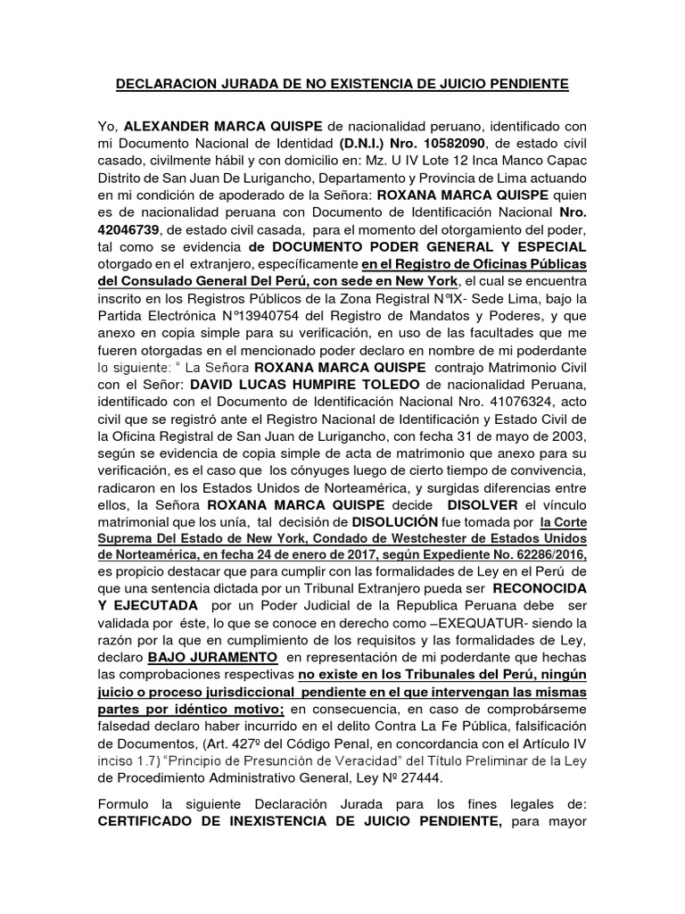 Declaracion Jurada de Exequatur | PDF | Perú | Ley Pública