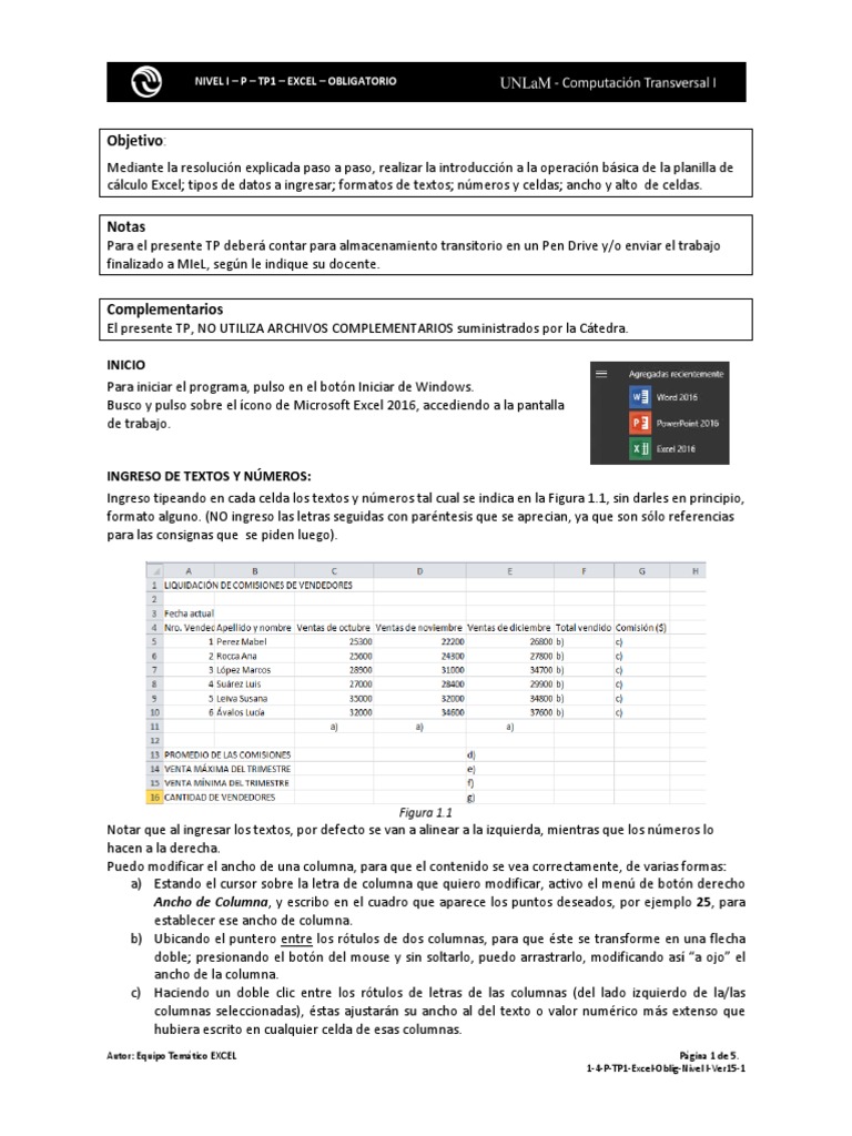 1 4 P TP1 Excel Oblig Nivel I Ver15 1 | PDF | Microsoft Excel | Hoja de cálculo