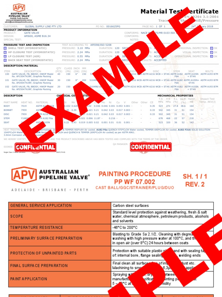 Sample Valve Material Certificates | PDF | Mechanical Engineering ...