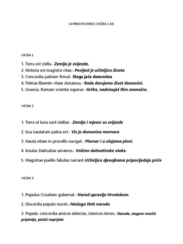 Latinski Recenice Od 1 10 | PDF