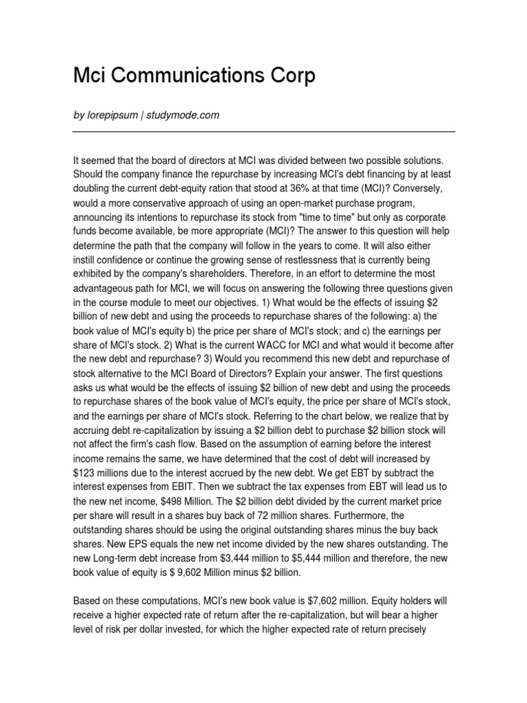 Mci Communications Corp | Download Free PDF | Capital Structure | Cost ...