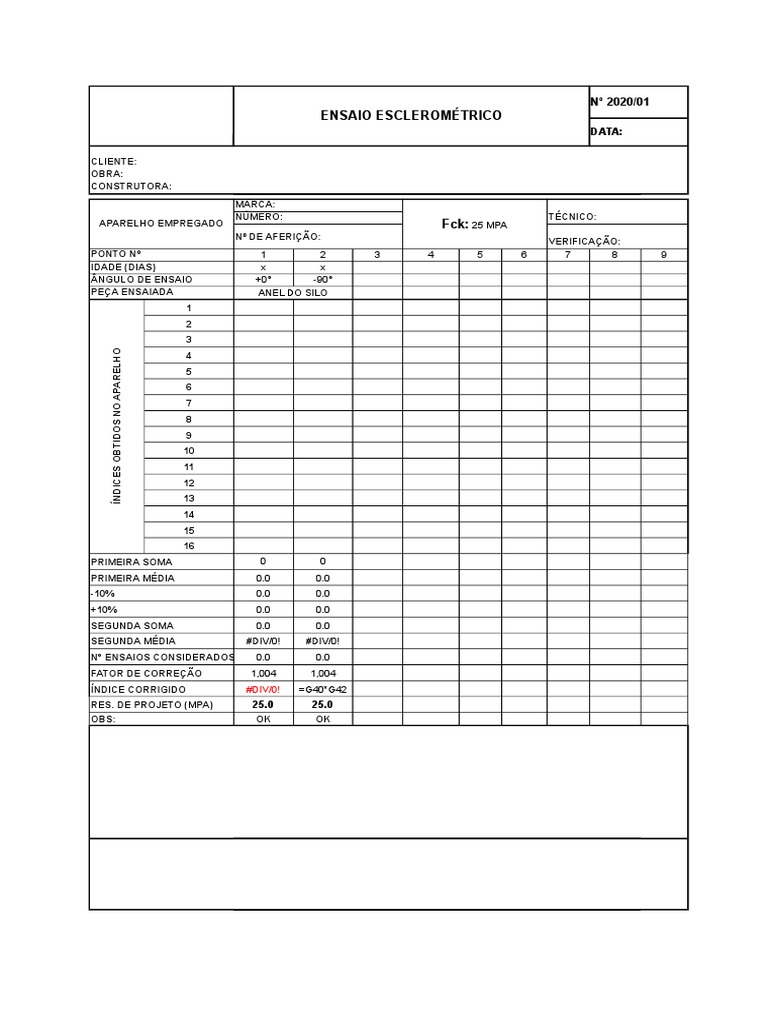 Tabela Ensaio de Esclerometria | PDF | Esportes
