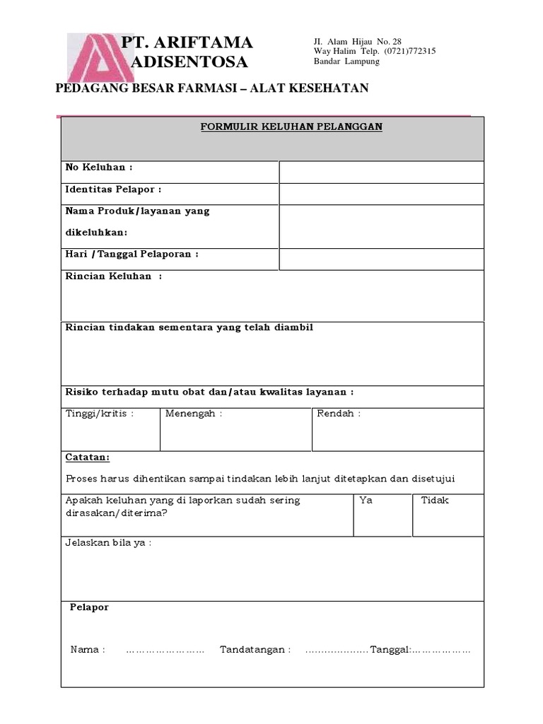 Form Penanganan Keluhan Pelanggan | PDF