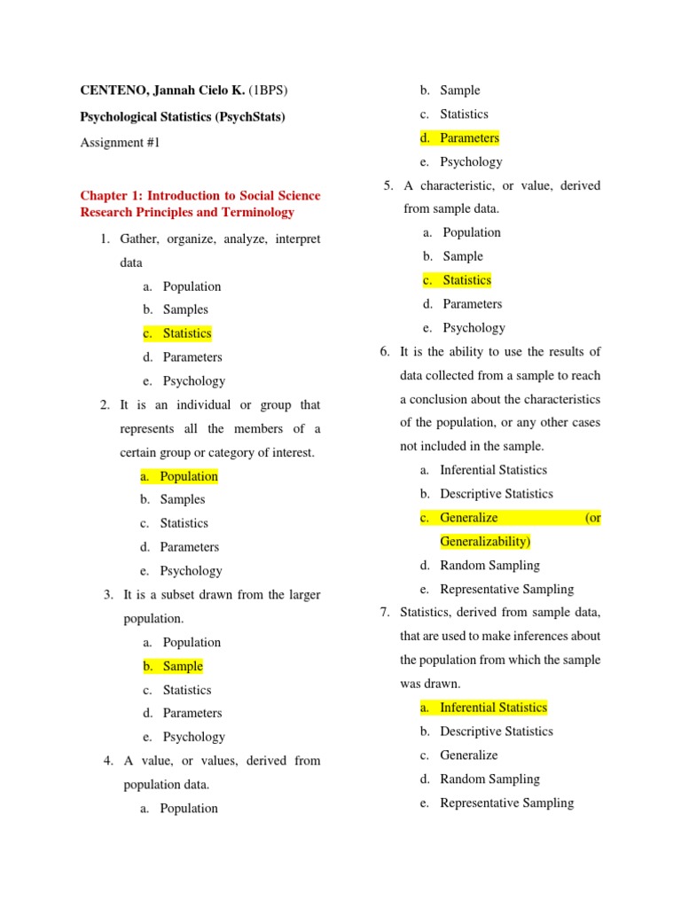 Psychological Statistics - Basic Terms | PDF | Mean | Statistical Inference