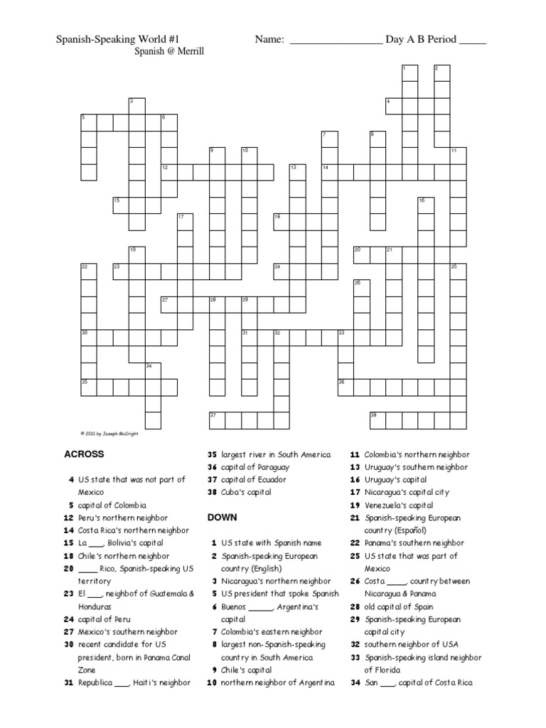 Crossword Puzzle: Spanish-Speaking World #1 | PDF | Spanish Language ...