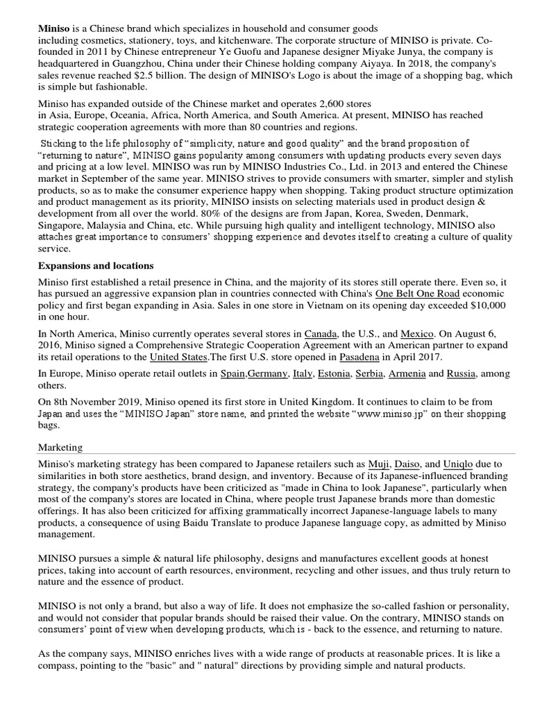 MINISO | Download Free PDF | Retail | Retailing