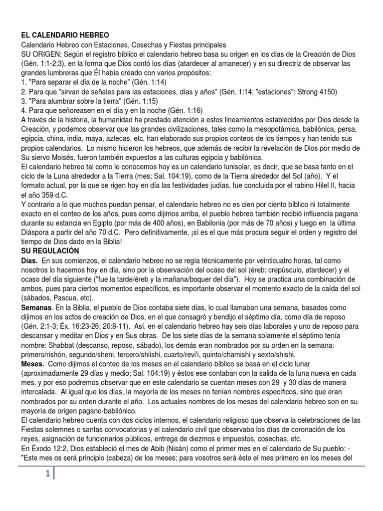 Calendario Hebreo: Mes de Nisan y Abib | PDF | Nisan | Calendario hebreo