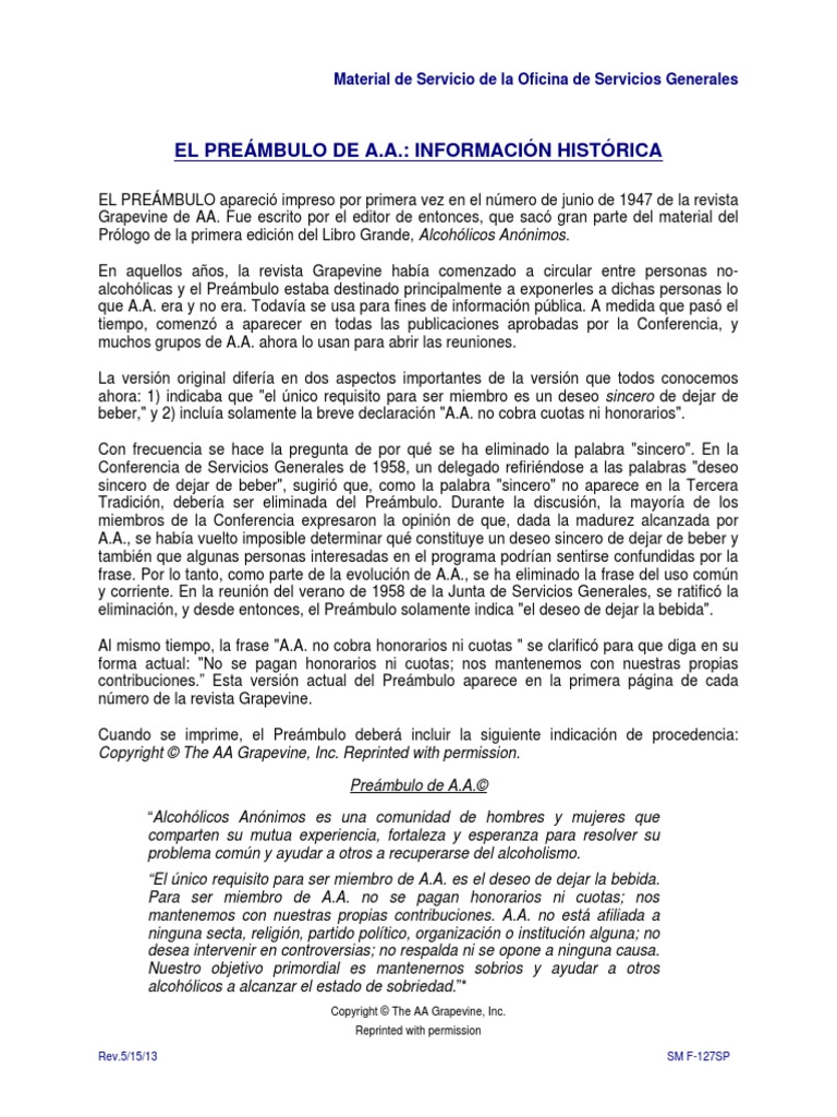 Preambulo A.A. | PDF | alcoholicos anonimos