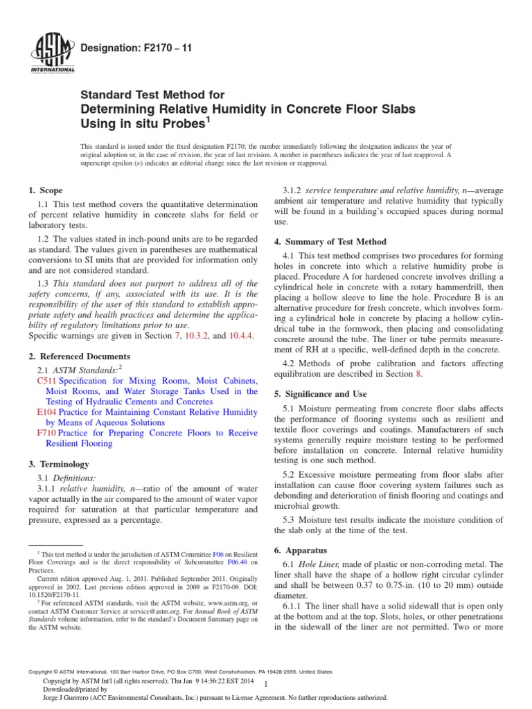 ASTM - F2170 - Humidity in Concrete | PDF | Humidity | Relative Humidity