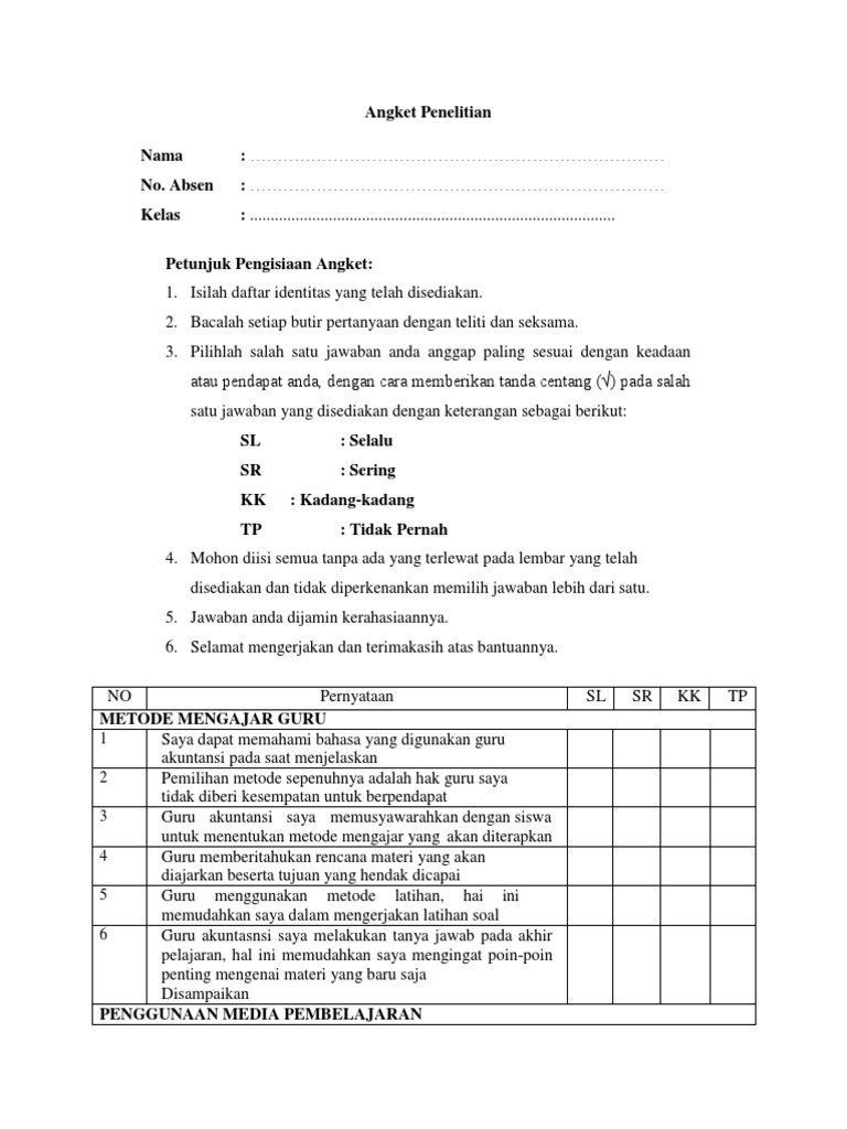 Angket Metode & Media Belajar Akuntansi | PDF