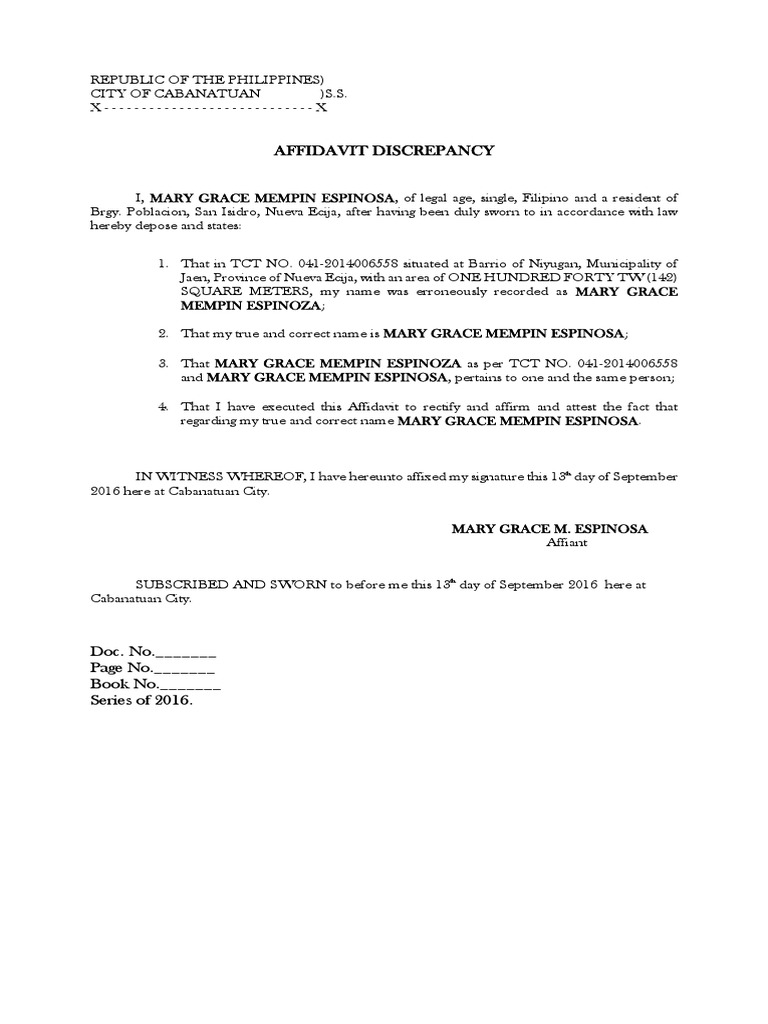 AFFIDAVIT OF DISCRepancy Name & lOSS | PDF | Affidavit | Document
