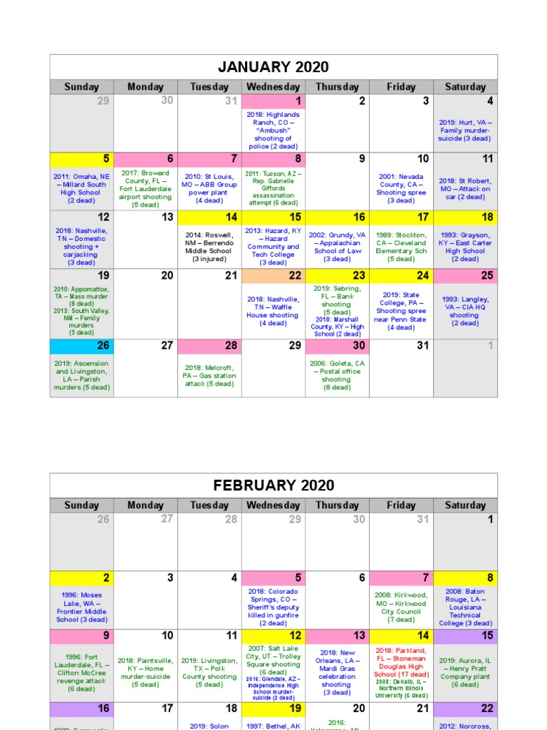 Shooting Anniversary Calendar | Violence
