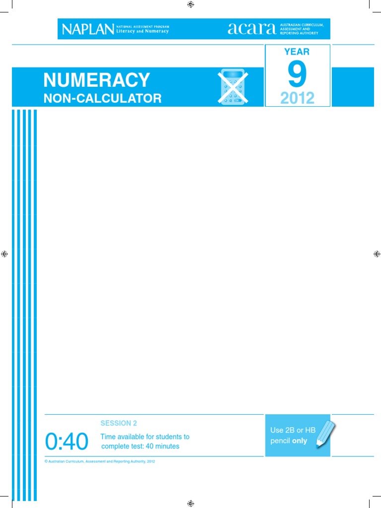 Naplan 2012 Final Test Numeracy Year 9 (No Calculator) | PDF | Area | Litre