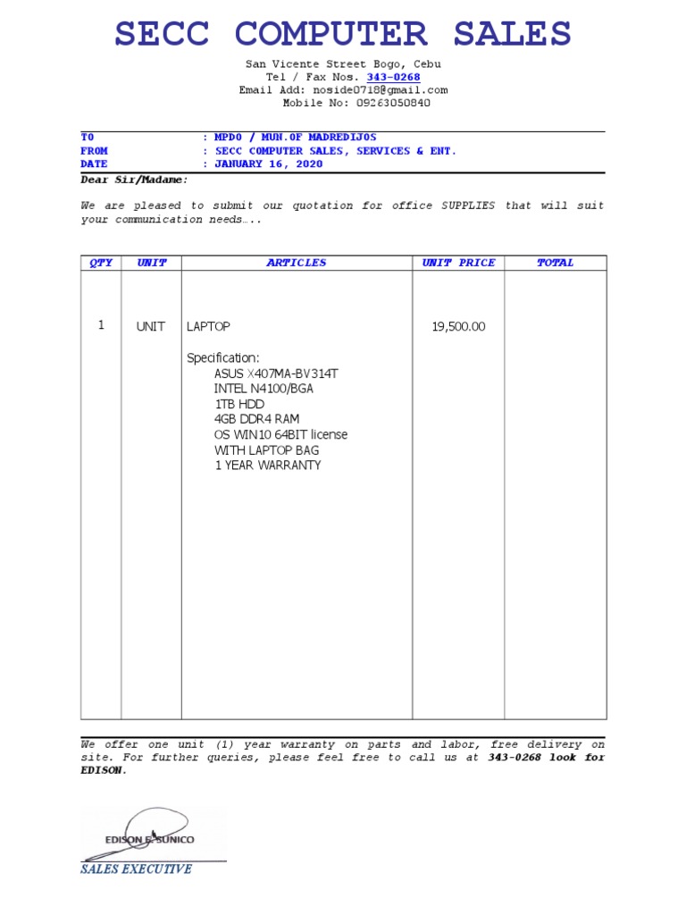Laptop Quotation for Madredijosh | PDF | Games & Activities | Computers